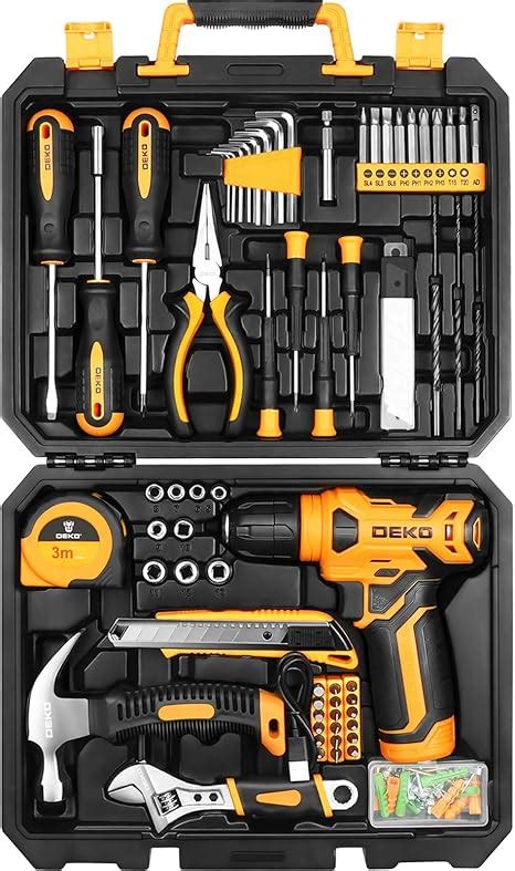 DEKO Caja Herramientas Completa Con Destornillador Electrico Taladro