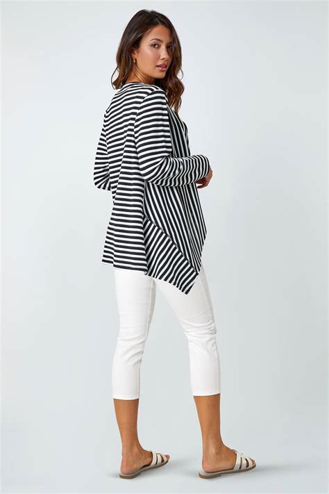 Black Stripe Cardigan And Lace Vest Stretch Top Roman Uk