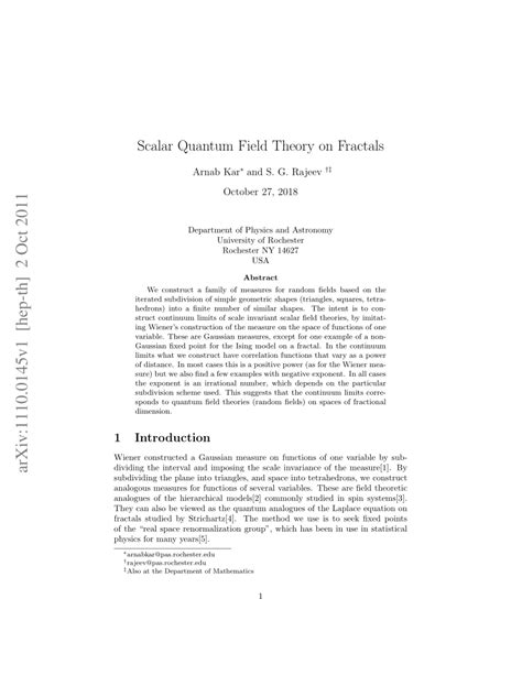Pdf Scalar Quantum Field Theory On Fractals
