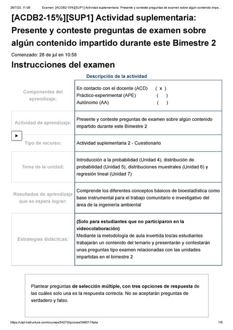 Examen ACDB 2 15 SUP 1 Actividad Suplementaria Presente Y Conteste