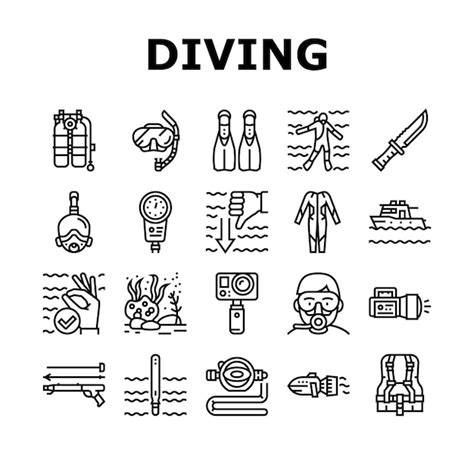 Premium Vector Diving Scuba Equipment Collection Icons Set Vector