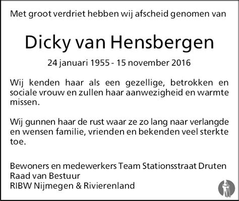 Dicky Van Hensbergen 15 11 2016 Overlijdensbericht En Condoleances