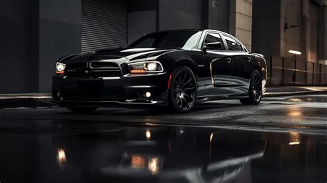 The Black Dodge Charger Sxt Is Driving On A Dark Street Background Srt