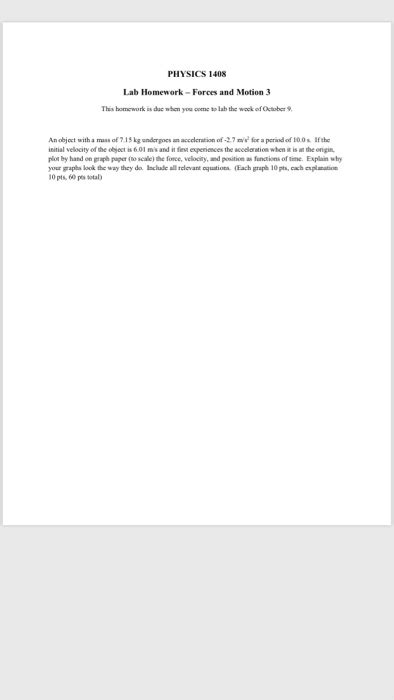 Solved Physics 1408 Lab Homework Forces And Motion 3 This