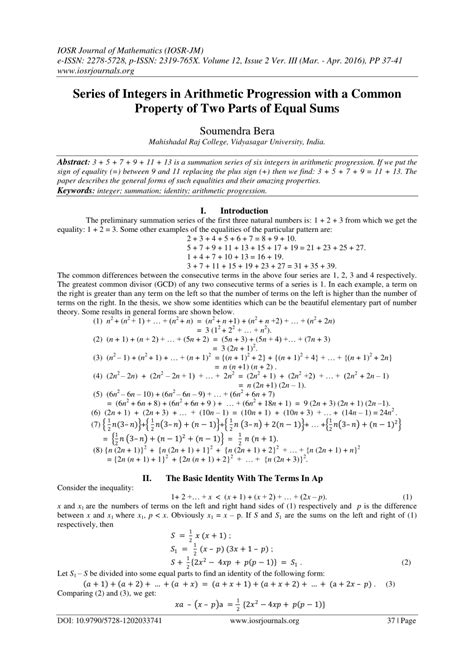 Pdf Series Of Integers In Arithmetic Progression With A Common Property Of Two Parts Of Equal Sums