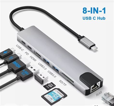 Hub хаб концентратор Usb Rj45 с Type C 8 в 1 Macbook и др Type C