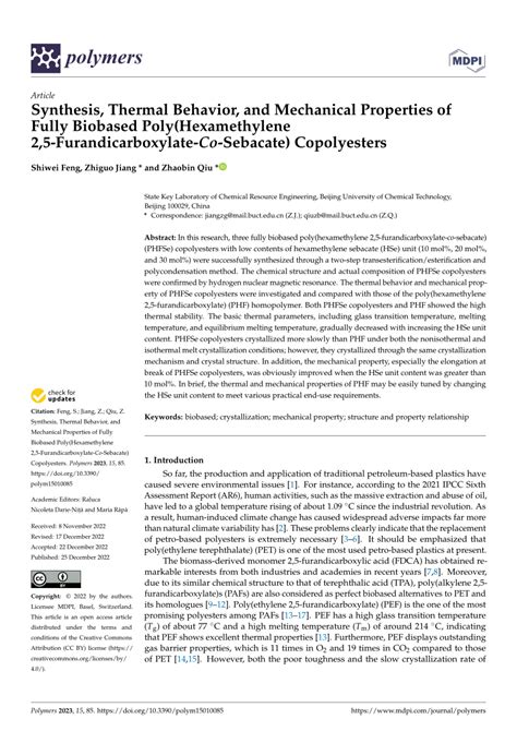 PDF Synthesis Thermal Behavior And Mechanical Properties Of Fully