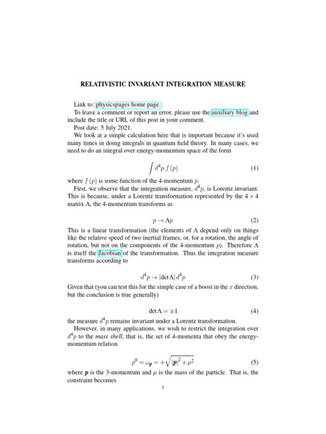 Relativistic Invariant Integration Measure Pdf