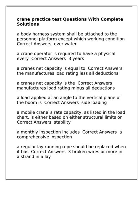 Crane Practice Test Questions With Complete Solutions Crane Stuvia Us