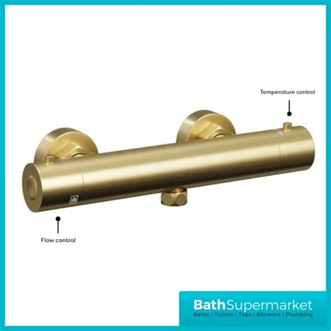 Tailored Brushed Brass Round Thermostatic Bar Valve 3 Mode Shower