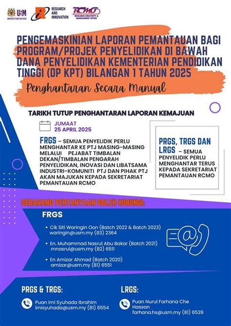 PENGEMASKINIAN LAPORAN PEMANTAUAN BAGI PROGRAM PROJEK PENYELIDIKAN DI