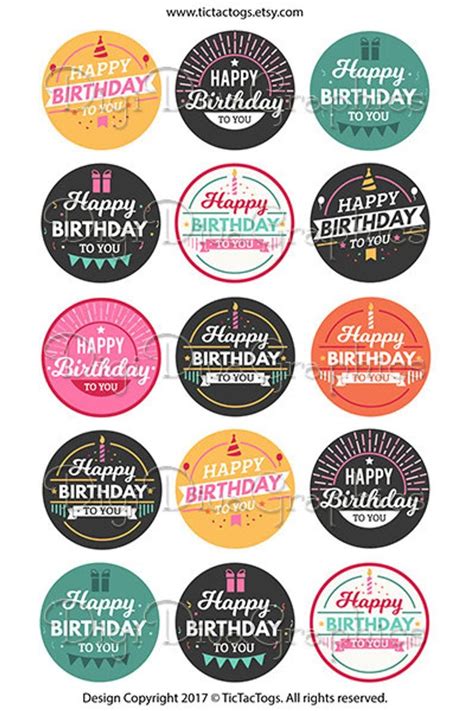 Happy Birthday Bottle Cap Favor Tags Party Bday Digital Art Etsy Artofit