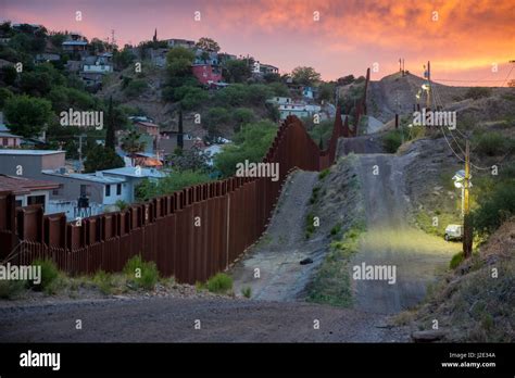 Nogales Arizona The Us Mexico Border Fence Separates Nogales