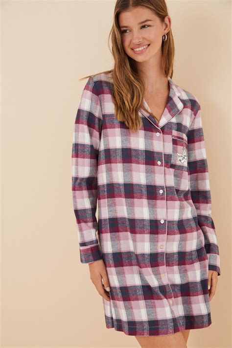 Camisa De Dormir 100 Algodão Quadrados Flanela Roupa De Dormir De