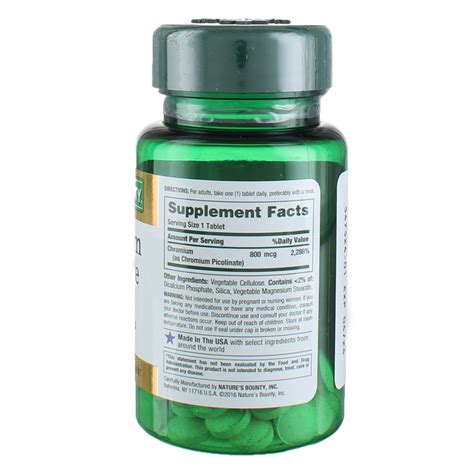Natures Bounty Mega Chromium Picolinate 800 Mcg Dietary Supplement Tablets 50 Ea