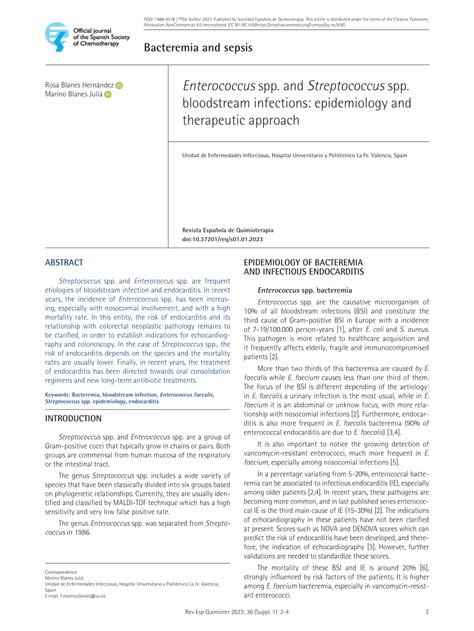 Pdf Enterococcus Spp And Streptococcus Spp Bloodstream Infections