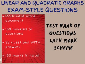 Linear And Quadratic Graphs Test Bank Of Exam Questions With Answers