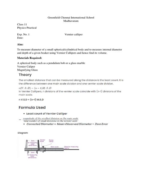 Class 11 Phy Exp No1 And 2 Record Notes Pdf Metrology