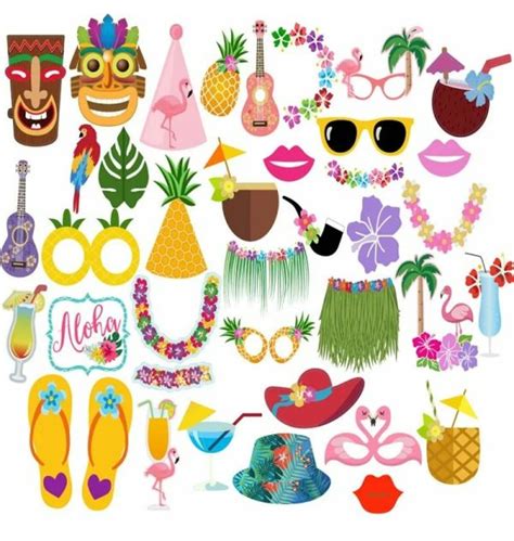 결혼식포토부스 웨딩포토부스 셀프웨딩소품 Luau 파티 용품 사진 부스 소품 키트 알로하 하와이 열대 티키 티몬