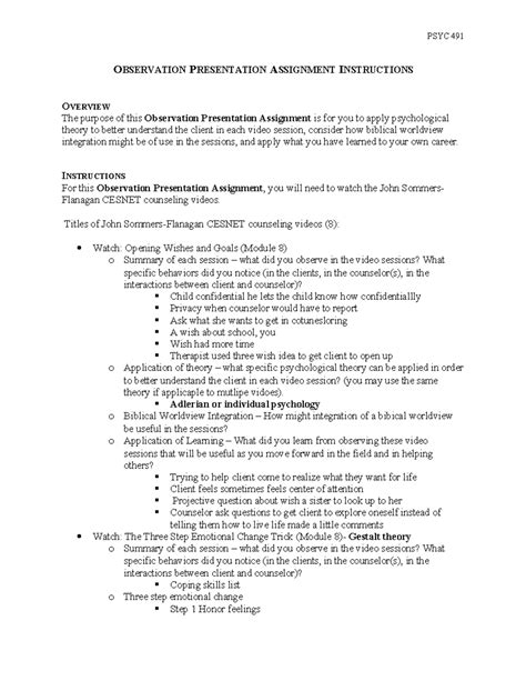 Observation Presentation Assignment Instructions Observation