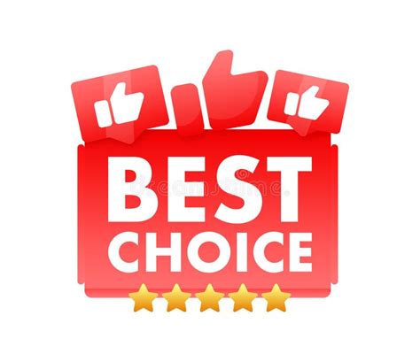 Bright Red Best Choice Vector Label With Thumbs Up And Golden Stars