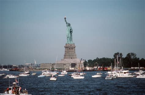 Civilian Boats At Anchor Near The Statue Of Liberty During The