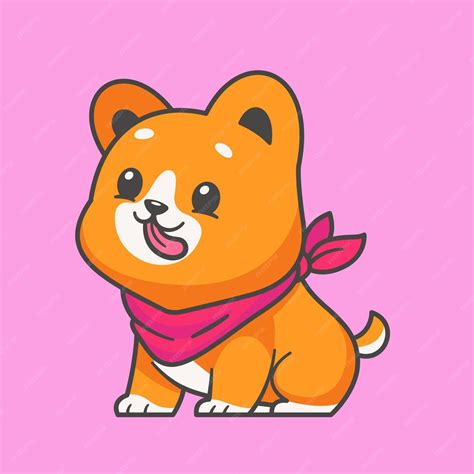 귀여운 Corgi 앉아 만화 일러스트 레이션 프리미엄 벡터