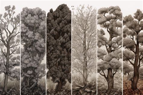 Premium Ai Image Minimal Style Cad Tree Line Drawing Side View Set Of