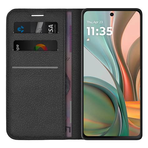 Leather Wallet Case For Motorola Moto G75 Black