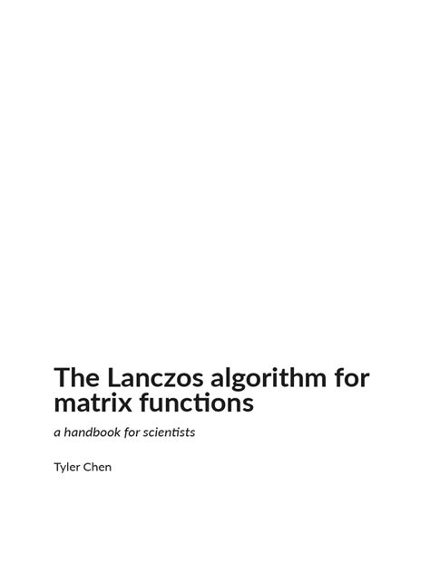 《the Lanczos Algorithm For Matrix Functions A Handbook For Numerical Analysis Pdf