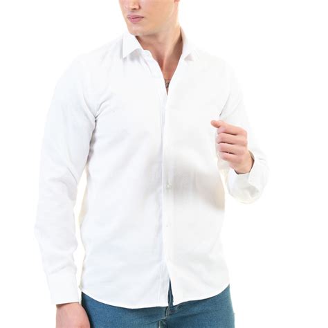 Reversible Cuff Long Sleeve Button Down Shirt Solid White 2xl