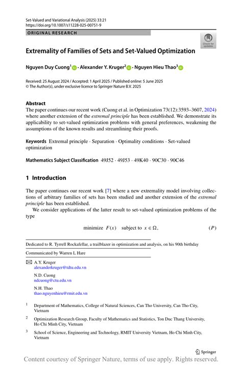Extremality Of Families Of Sets And Set Valued Optimization Request Pdf