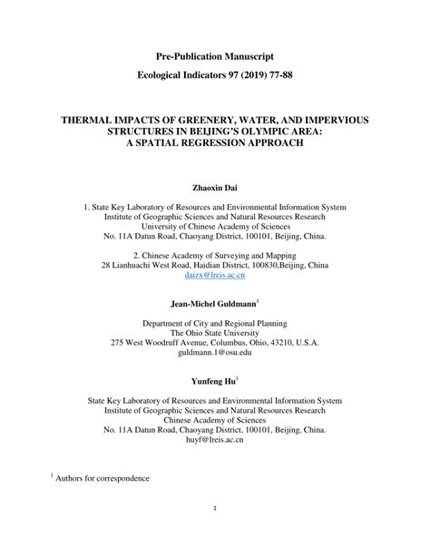 Pdf Thermal Impacts Of Greenery Water And Impervious Structures In Beijings Olympic Area A