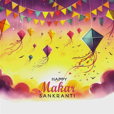 Flying Kites Makar Sankranti Festival Greeting Design Premium Ai