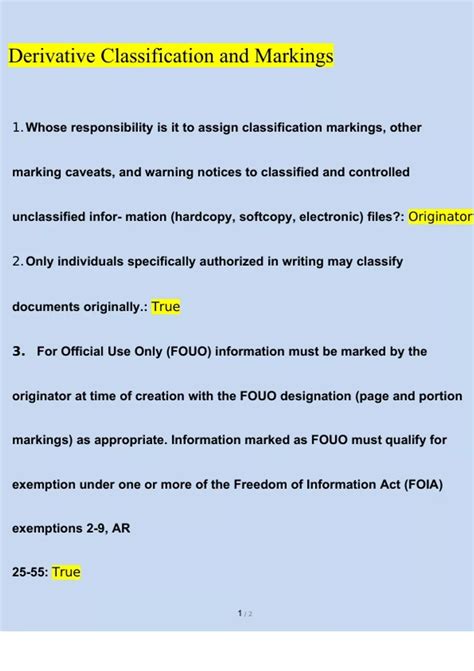 Derivative Classification And Markings 20232024 Newest Questions And