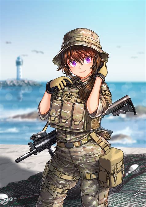 Safebooru 1girl Assault Rifle Blurry Blurry Background Brown Hair