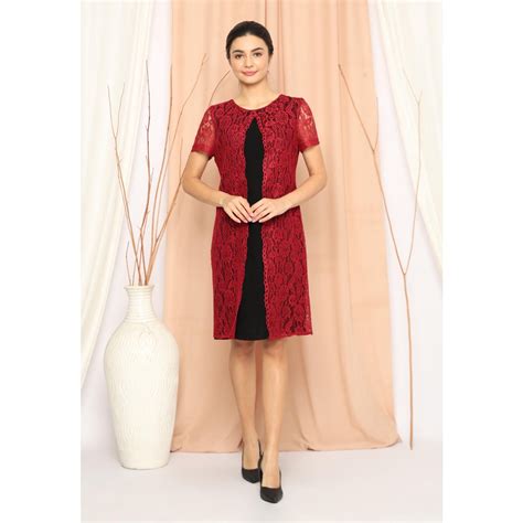 Jual Lyne Halim Dress Kombinasi Brukat 8072 Marun Shopee Indonesia