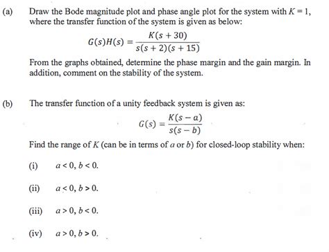 solved draw the bode magnitude plot and phase angle plot for
