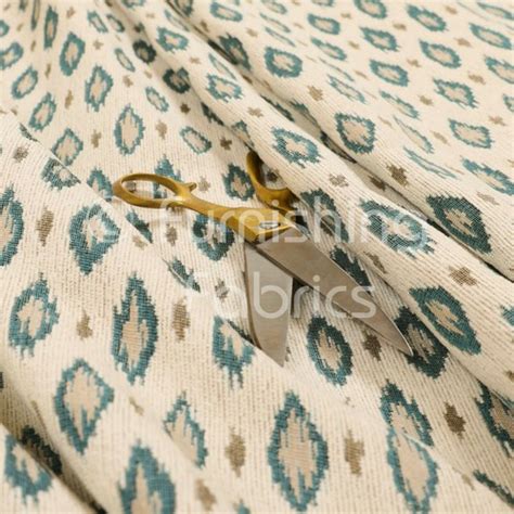 Ikat Small Motif Design Pattern Blue Colour Woven Jacquard Upholstery