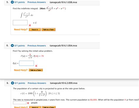 Solved 5 0 1 Points Previous Answers Tanapcalc 10 Chegg