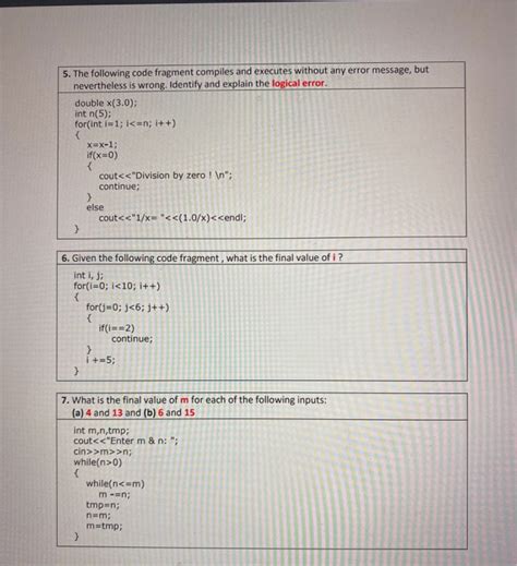 Solved 5 The Following Code Fragment Compiles And Executes