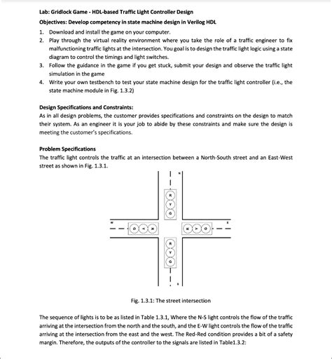 Solved Lab Gridlock Game HDL Based Traffic Light Chegg
