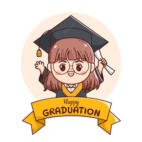 Premium Vector Banner Or Ribbon Happy Graduation Girl With Cap And