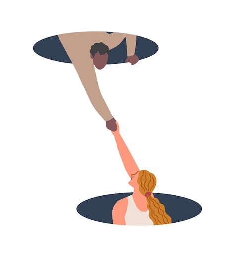 Personas En Concepto De Agujero Hombre Y Mujer Con Teletransportación Y