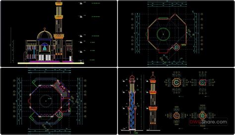 15 Mosque Layout Plan And Elevation Details Autocad File Free Download
