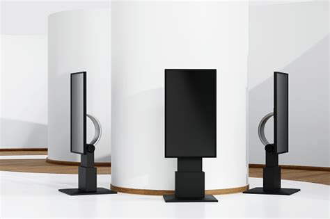 빈 모의 수직 광고판 또는 Lcd 스크린 바닥 스탠드 건물 내부 3d 렌더링 Lcd에 대한 스톡 사진 및 기타 이미지 Lcd