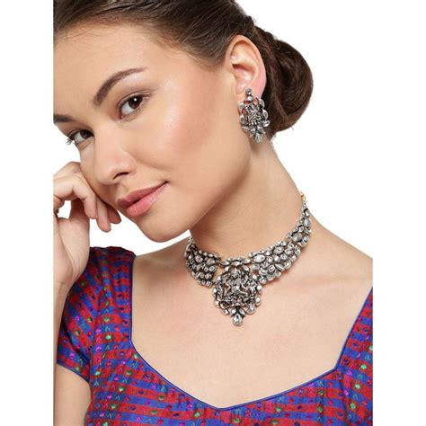 Buy Zaveri Pearls Antique Silver Tone Goddess Temple Necklace And Earring