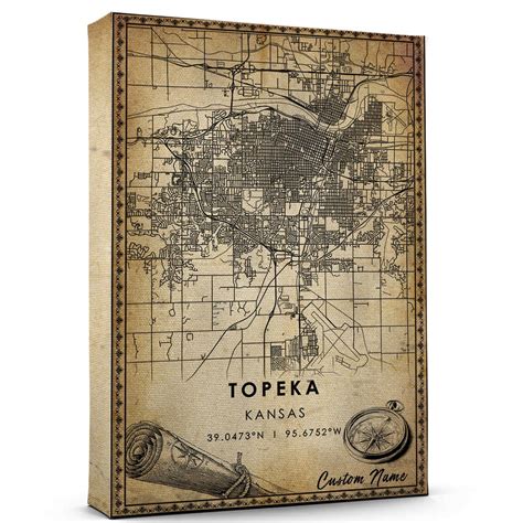 Topeka Map Poster Kansas Map Art Poster Canvas Topeka Map City Style