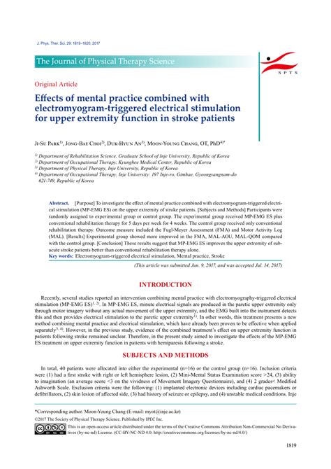 Pdf Effects Of Mental Practice Combined With Electromyogram Triggered Electrical Stimulation