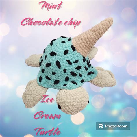 Ice Cream Turtle Mint Chocolate Chip 1 Scoop Turtle Plushie Crochet